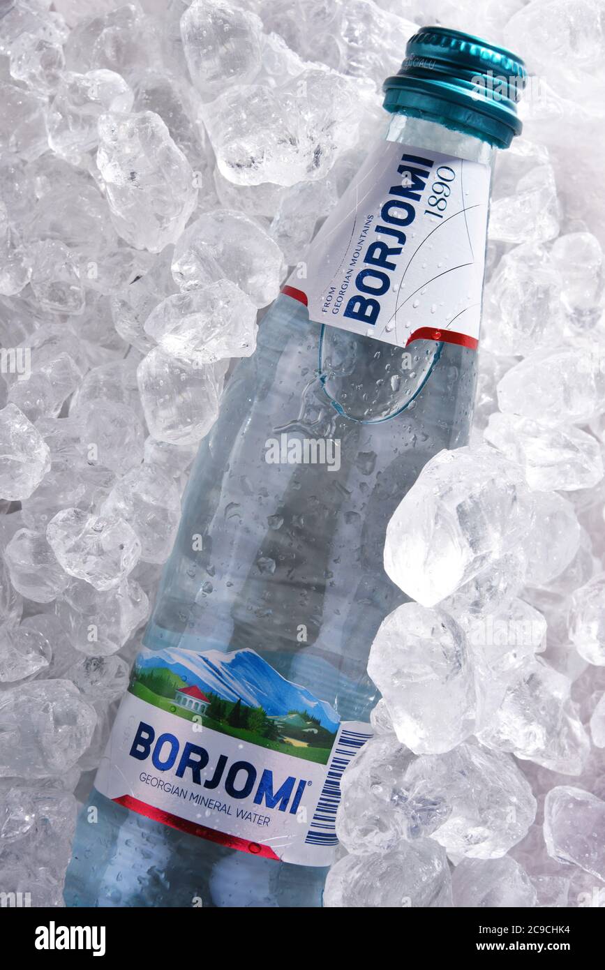 POZNAN, POL - JUL 02, 2020: Bottle of Borjomi, a brand of naturally ...