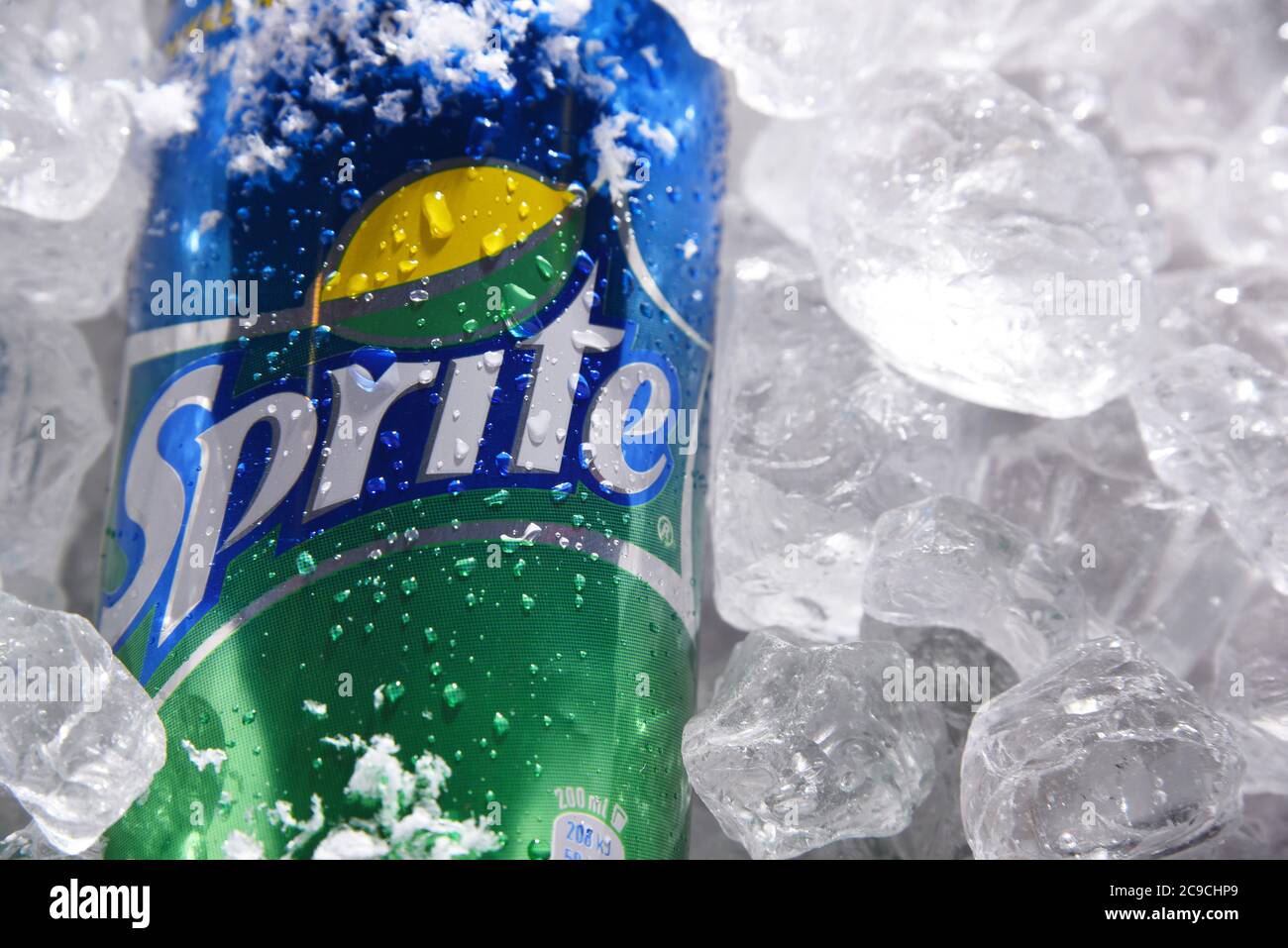POZNAN, POL - JUL 02, 2020: Can of Sprite, a brand of soft drink ...
