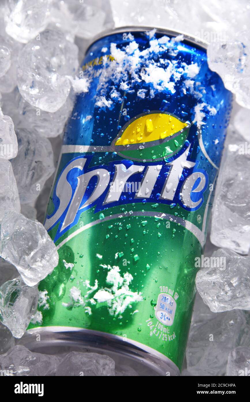 POZNAN, POL - JUL 02, 2020: Can of Sprite, a brand of soft drink ...