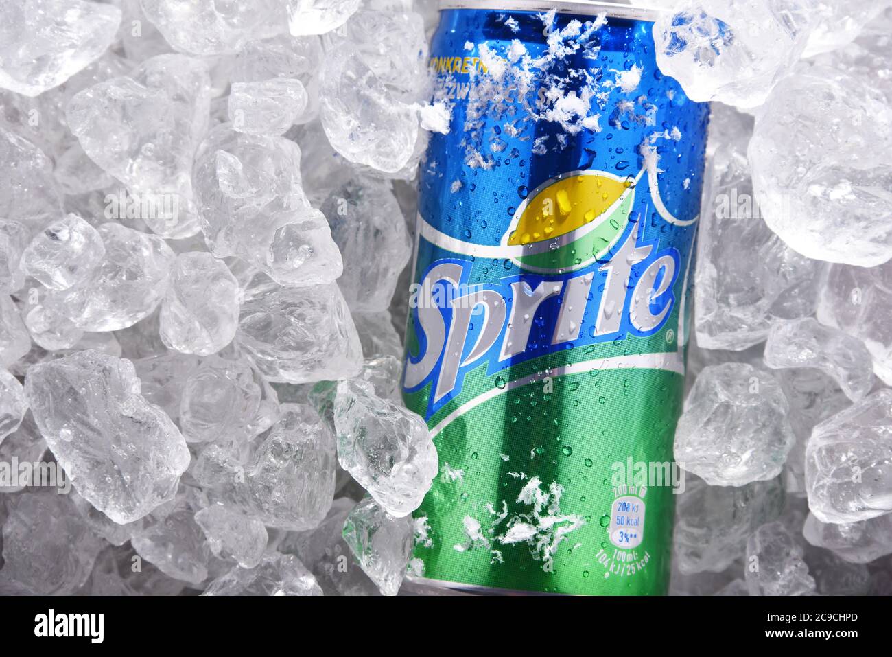POZNAN, POL - JUL 02, 2020: Can of Sprite, a brand of soft drink ...