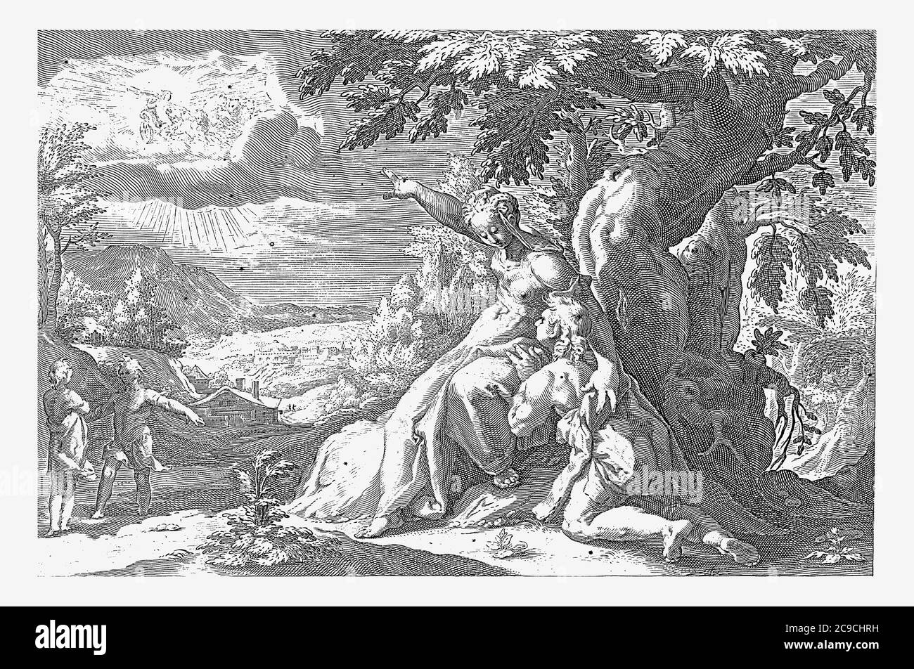 The boy Phaethon kneels with his mother Clymene; he complains to her ...