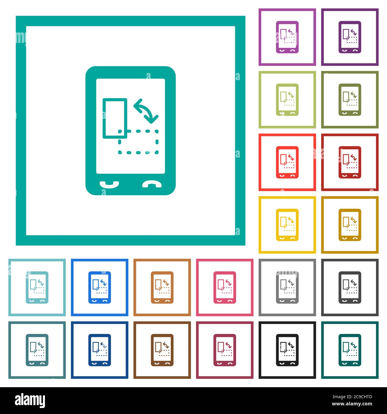 Mobile gyrosensor flat color icons with quadrant frames on white ...