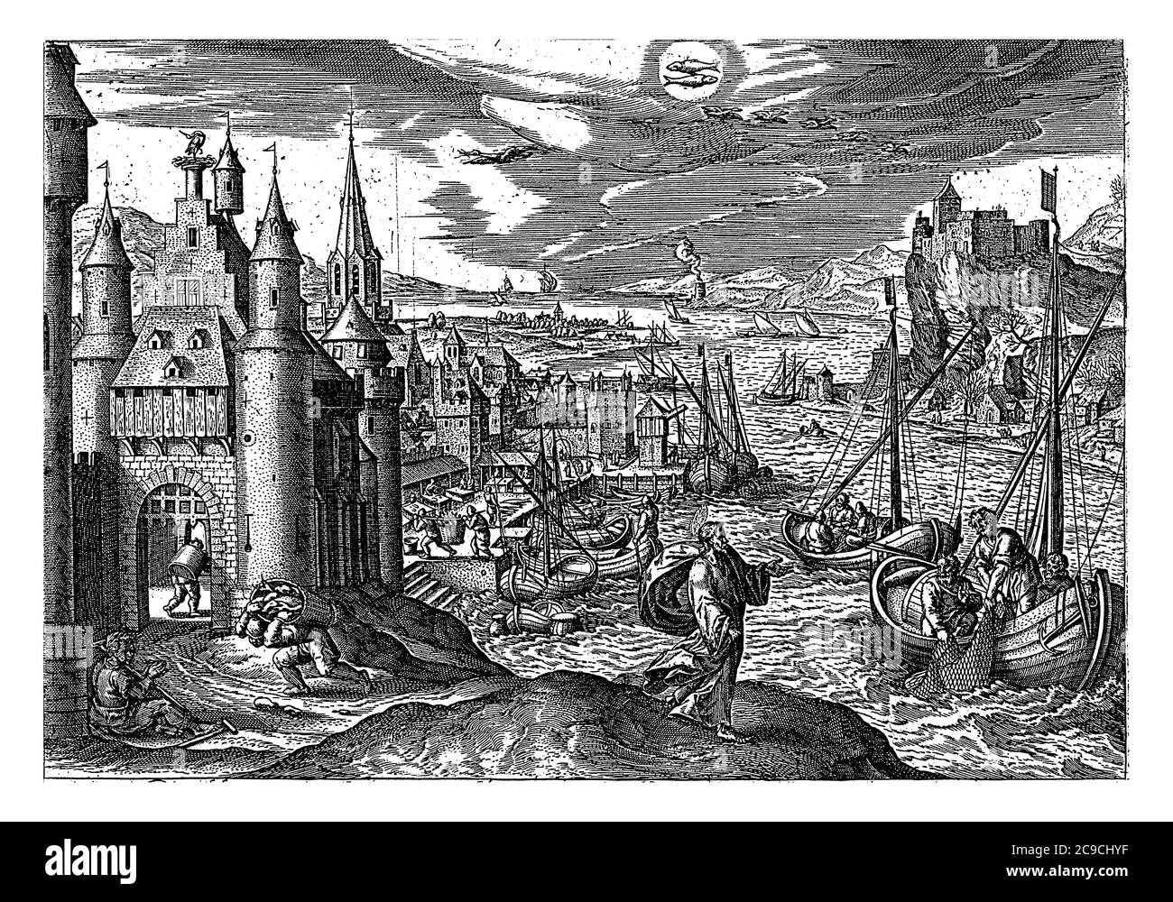 Above center the sign of the zodiac Pisces. In the foreground, Christ ...