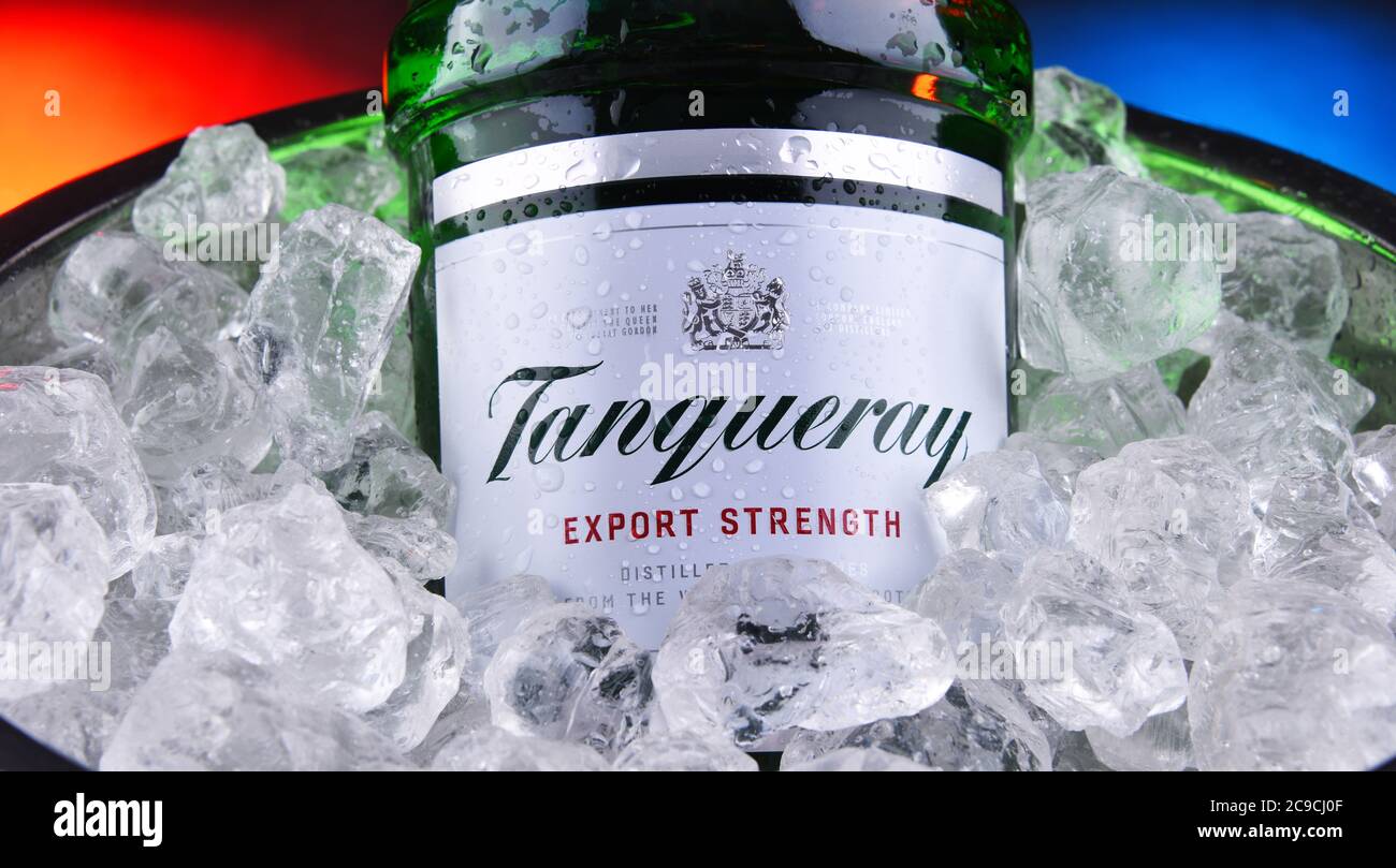 POZNAN, POL - JUN 26, 2020: Bottle of Tanqueray, a brand of gin ...
