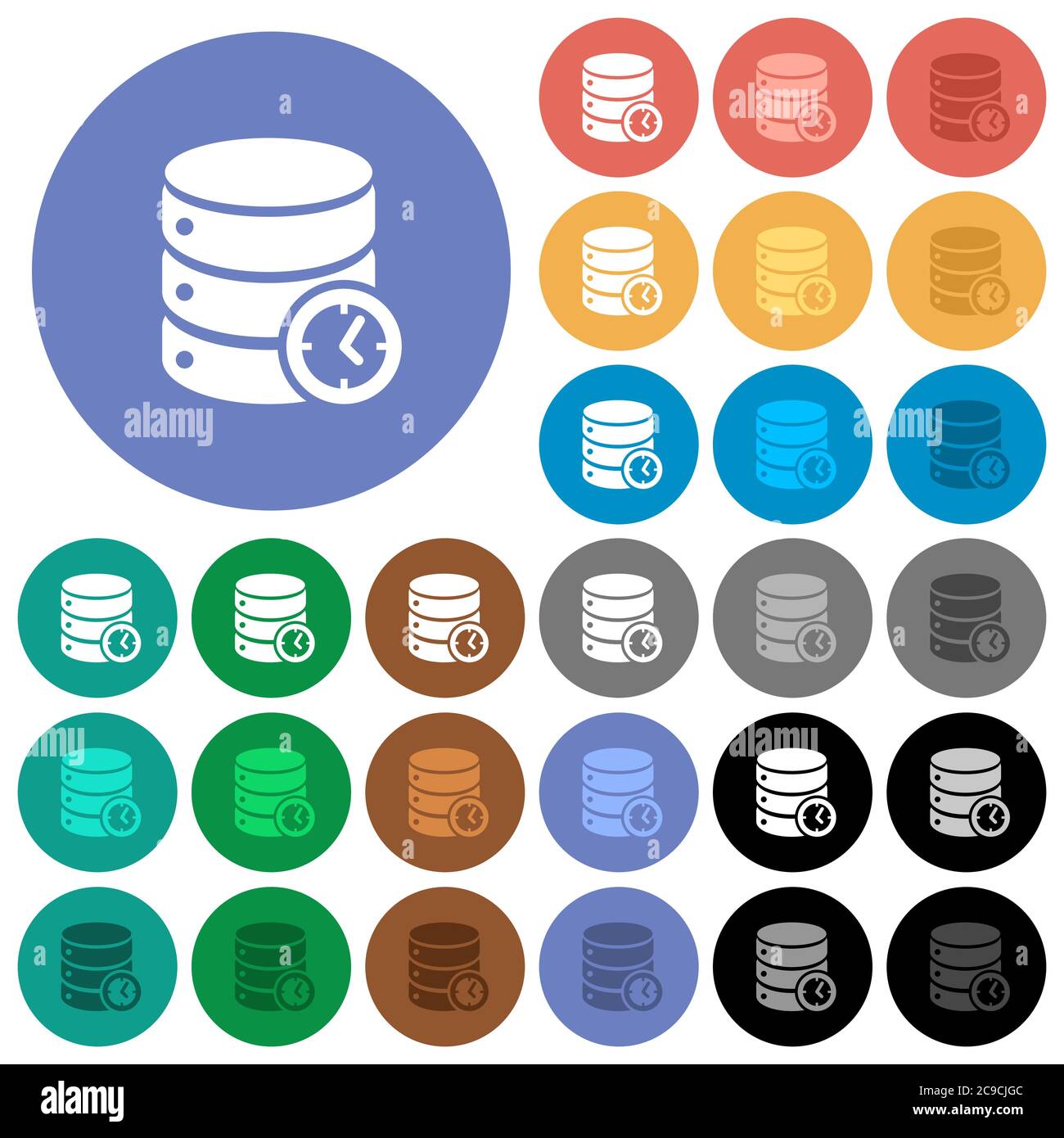 Database timed events multi colored flat icons on round backgrounds ...