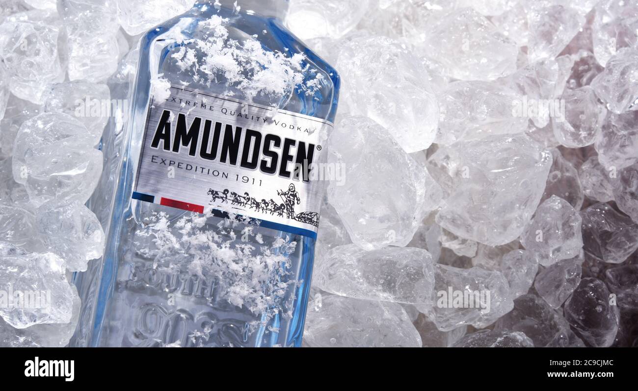 POZNAN, POL - JUN 18, 2020: Bottle of Amundsen Vodka, a brand of vodka ...