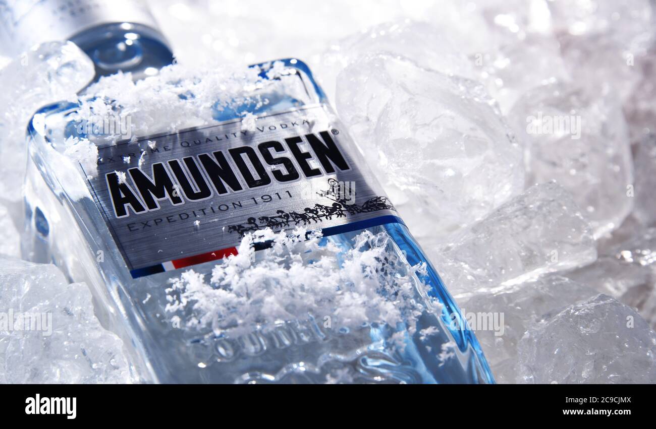 POZNAN, POL - JUN 18, 2020: Bottle of Amundsen Vodka, a brand of vodka ...