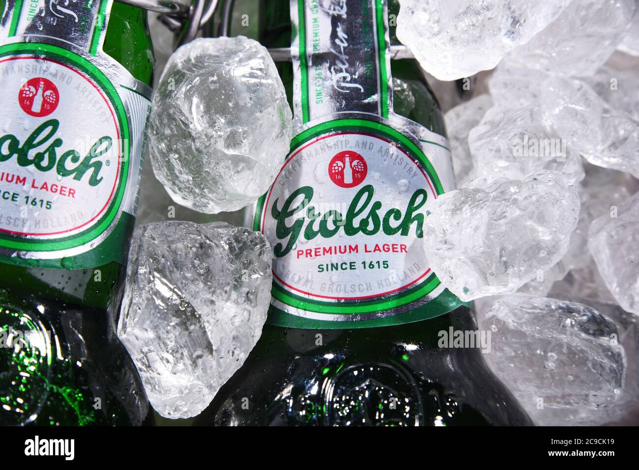 POZNAN, POL - JUN 18, 2020: Bottles of Grolsch Premium Pilsner - known ...