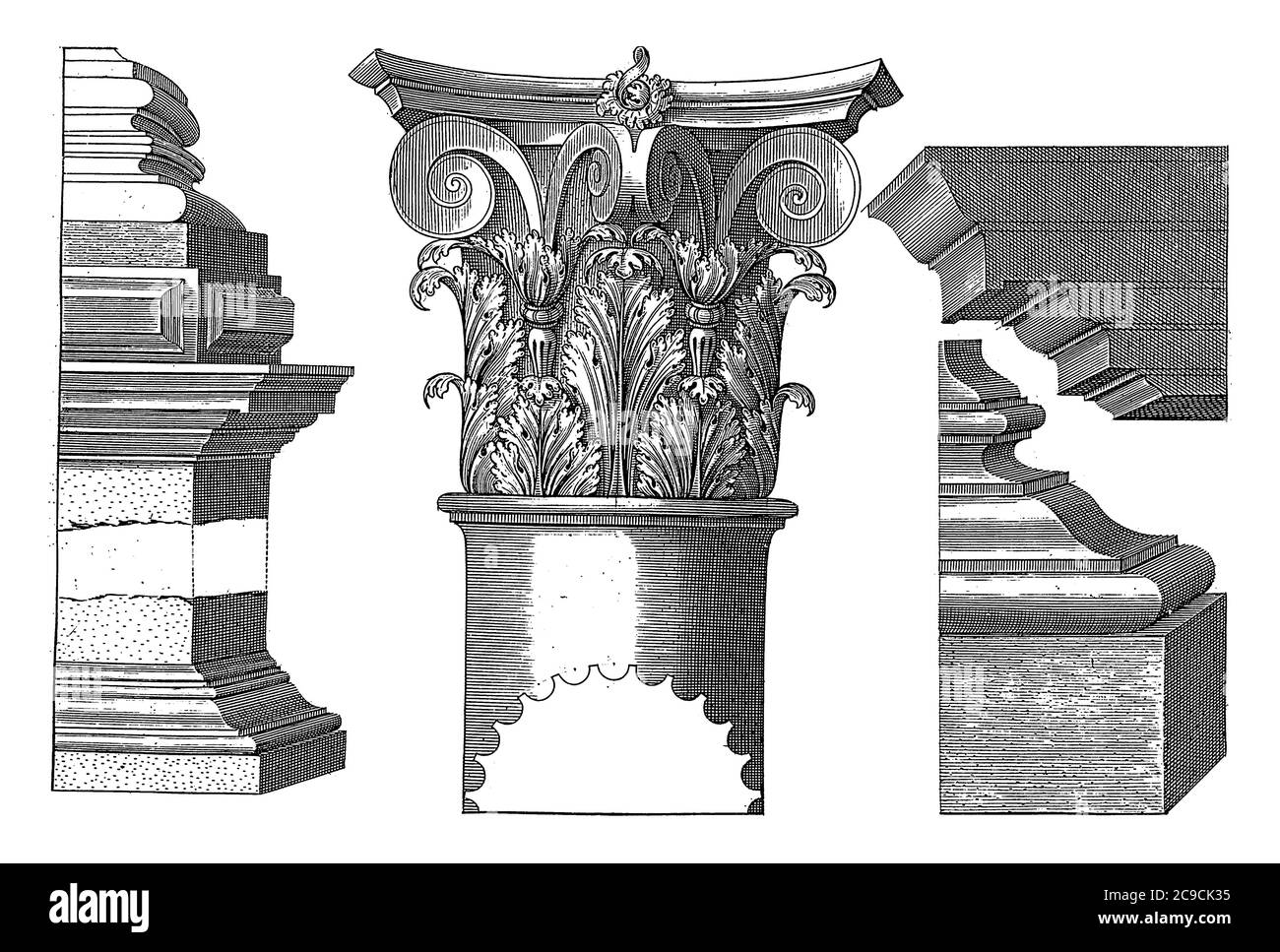 Corinthian capital and base, Hendrick Hondius I, after Hans Vredeman de ...