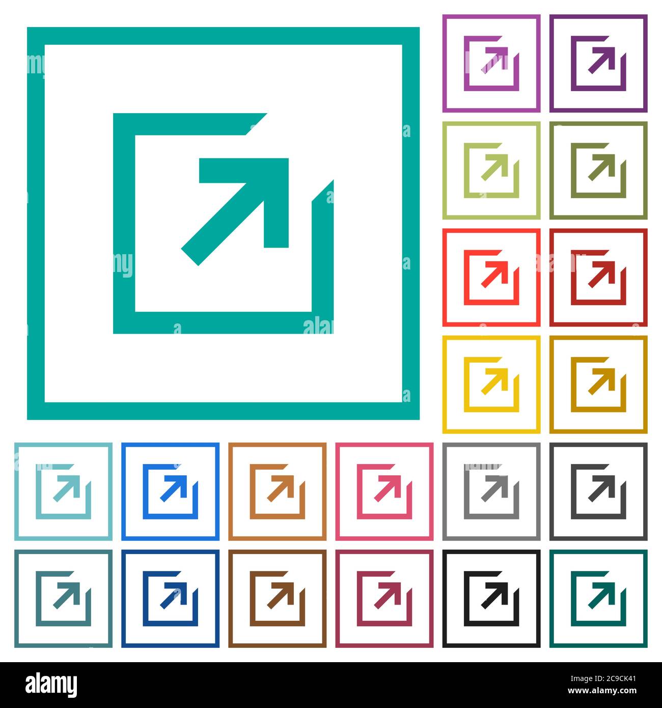 Export with inner arrow flat color icons with quadrant frames on white ...