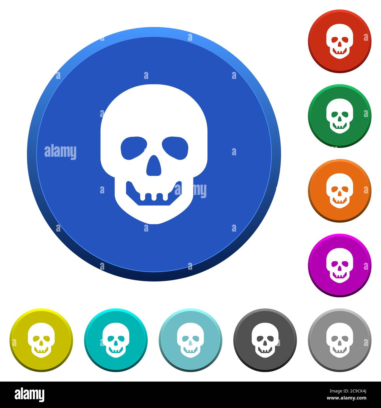 Human skull round color beveled buttons with smooth surfaces and flat ...