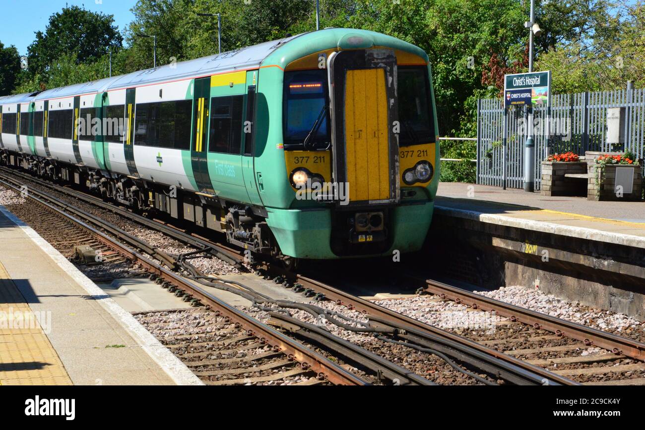 British Rail Class 377 Electrostar at Christs Hospital station Stock Photo - Alamy