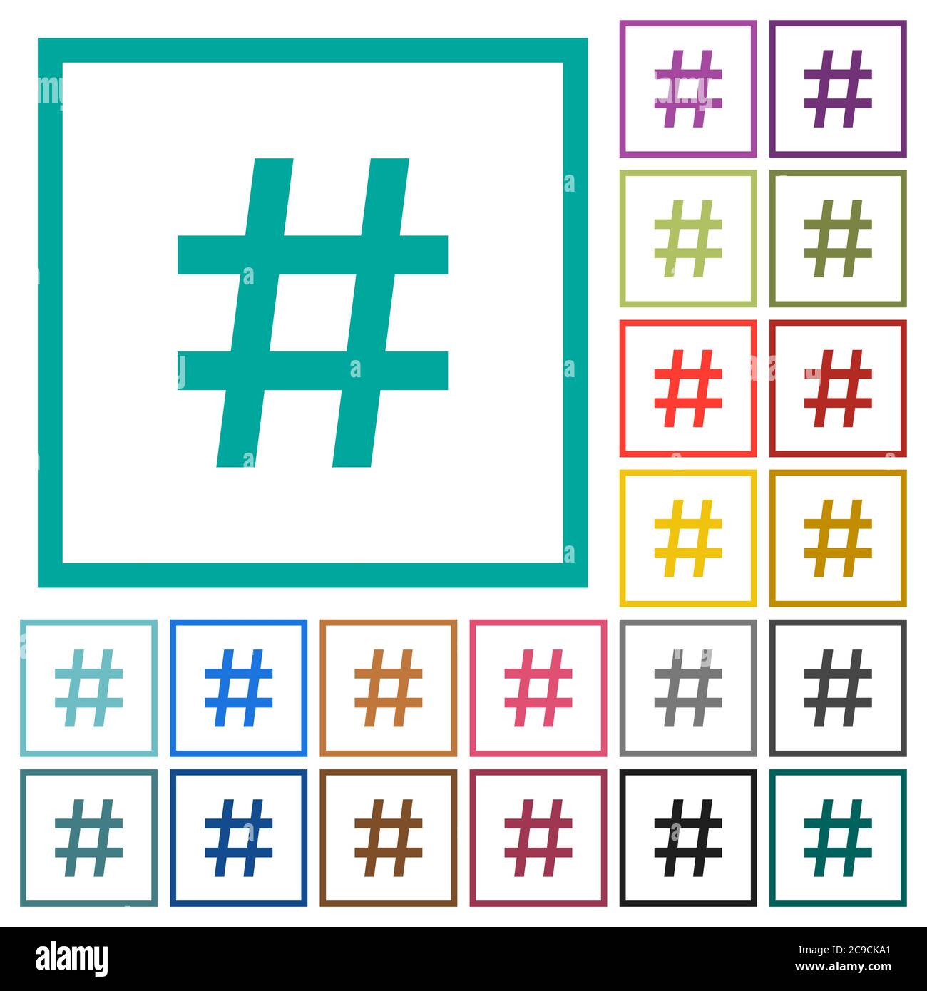 Hash tag flat color icons with quadrant frames on white background ...