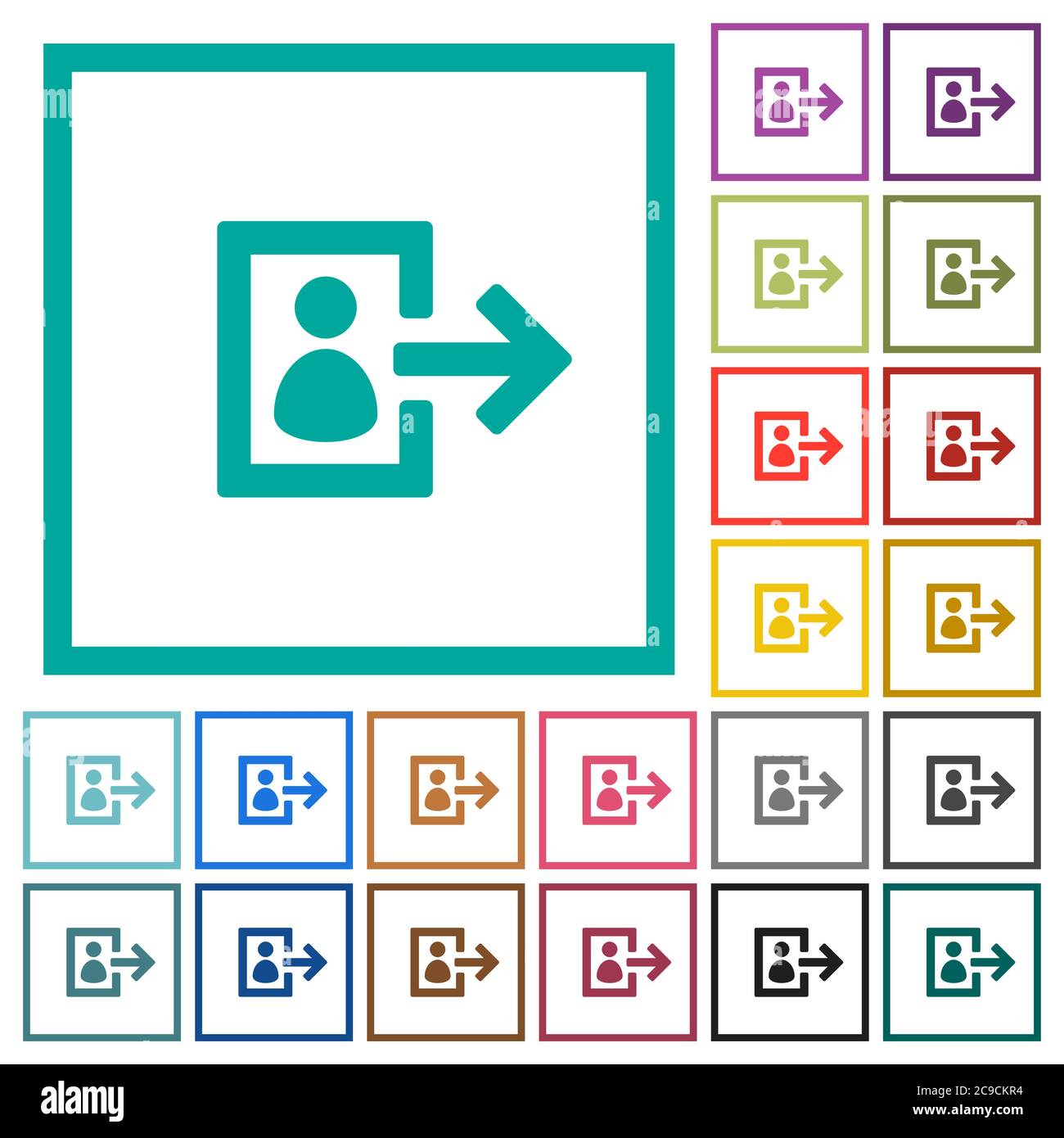 User logout flat color icons with quadrant frames on white background ...
