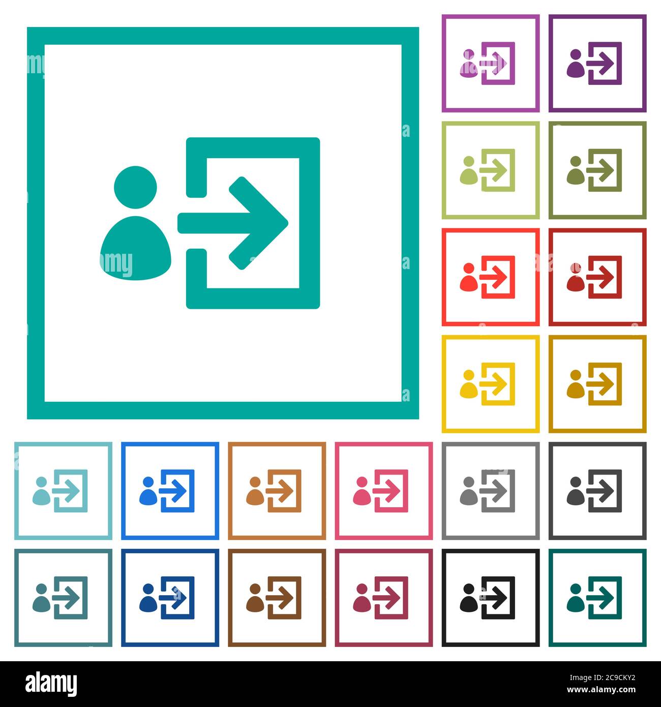 User login flat color icons with quadrant frames on white background ...