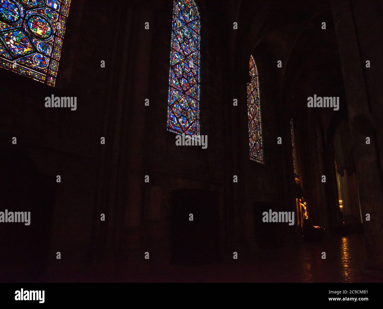 Chartres Notre-Dame cathedral interior. Stained glass windows and ...