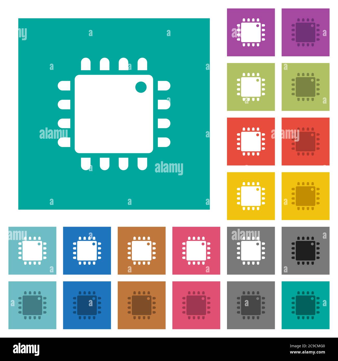 Computer processor multi colored flat icons on plain square backgrounds ...