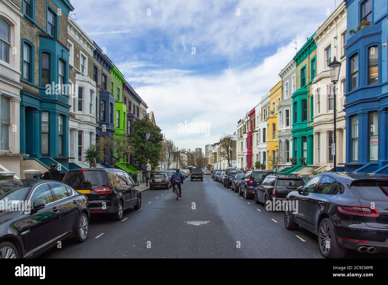 Residential street with colorful houses in Notting Hill, London, UK ...