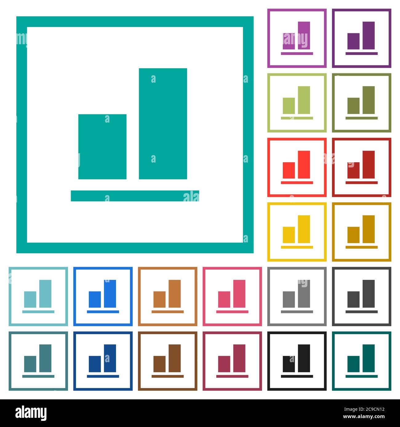 Align to bottom flat color icons with quadrant frames on white ...