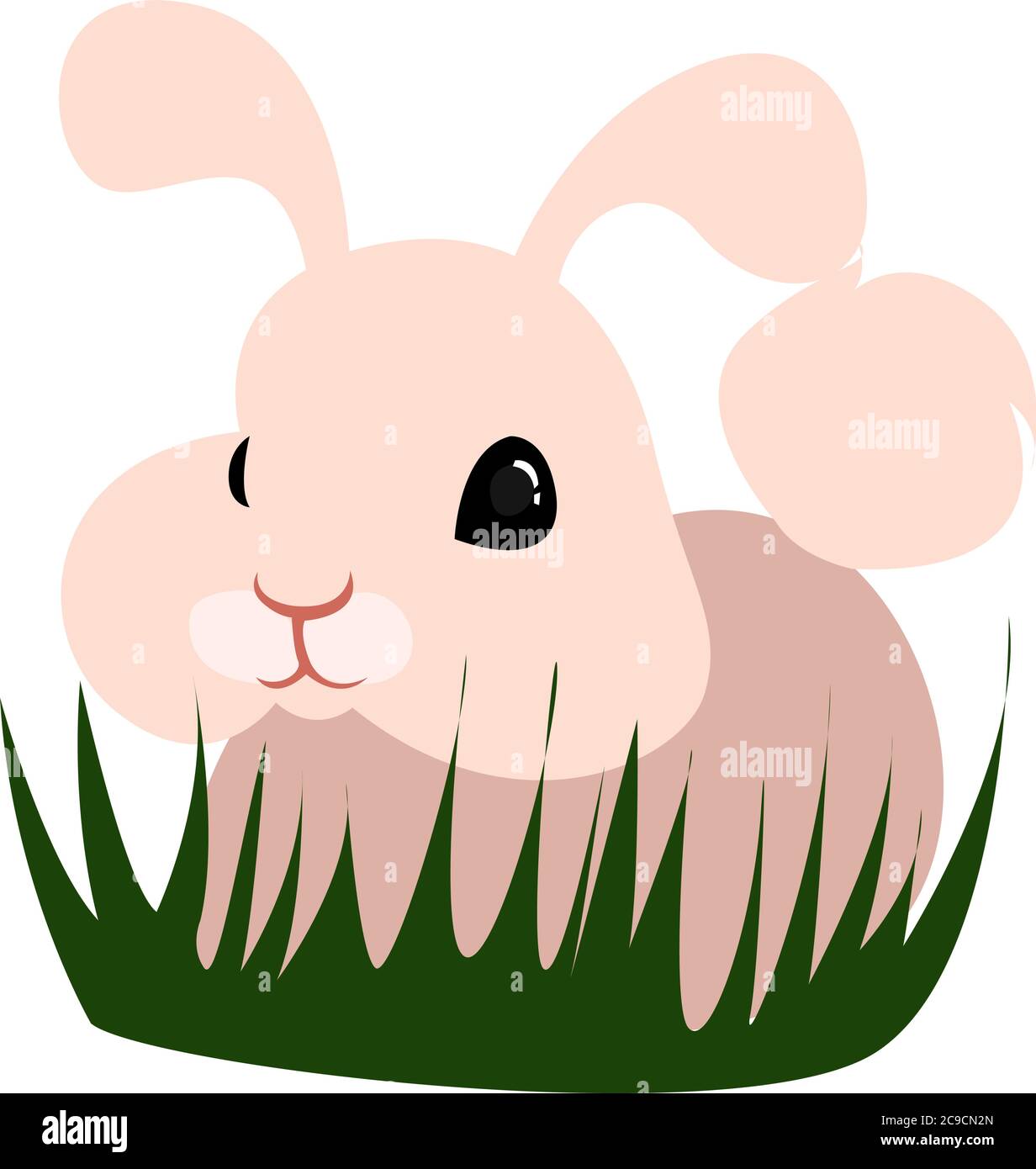 Pink bunny in the grass, illustration, vector on white background Stock ...