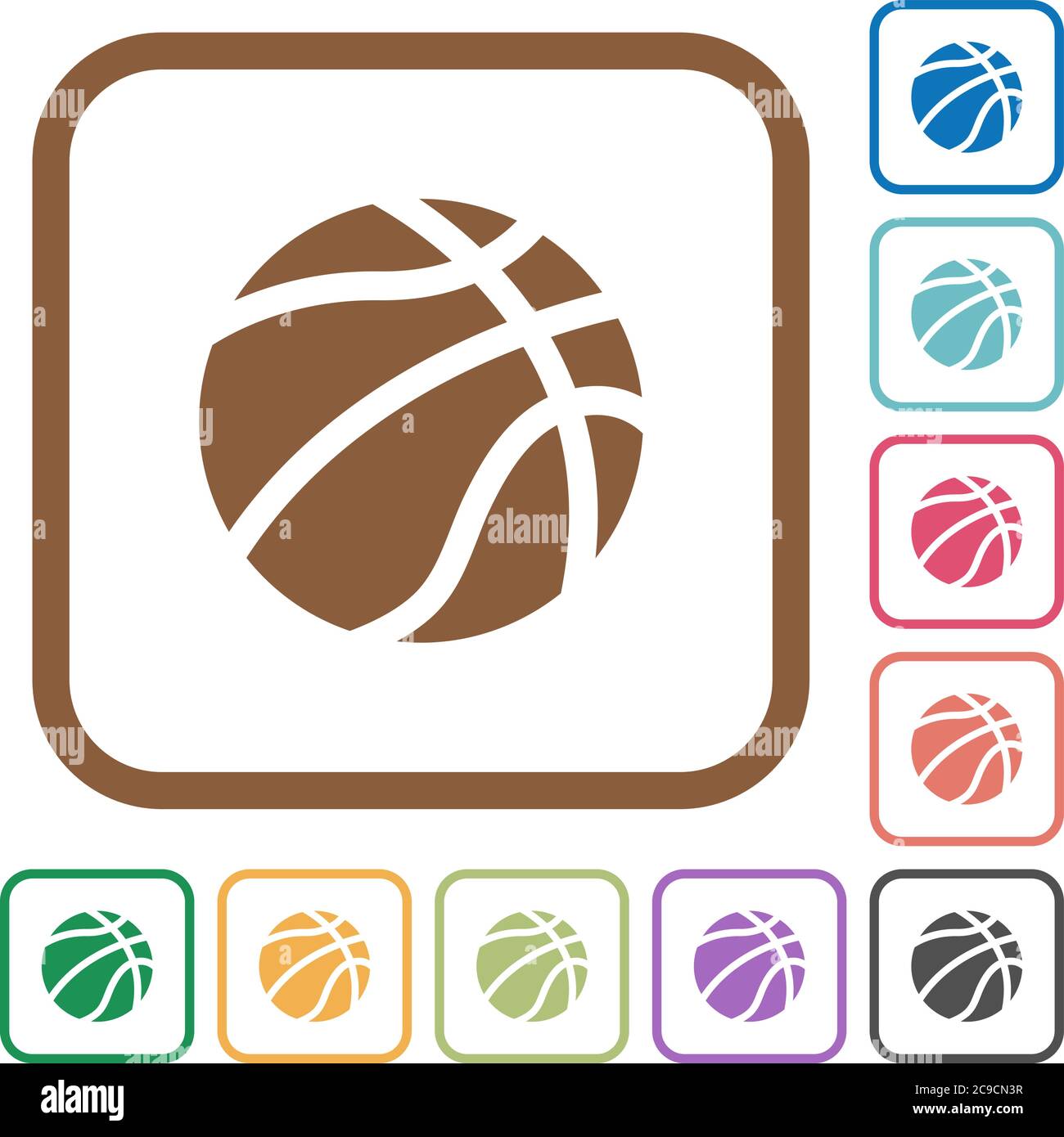 Basketball simple icons in color rounded square frames on white ...