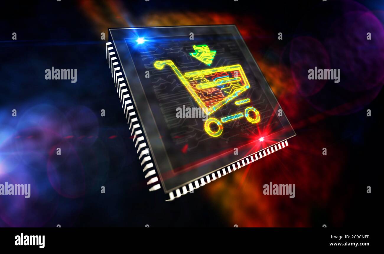 Digital shopping cart. Cyber business, marketing, online shop and sale ...