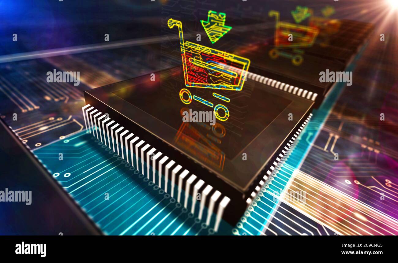 Digital shopping cart. Cyber business, marketing, online shop and sale ...