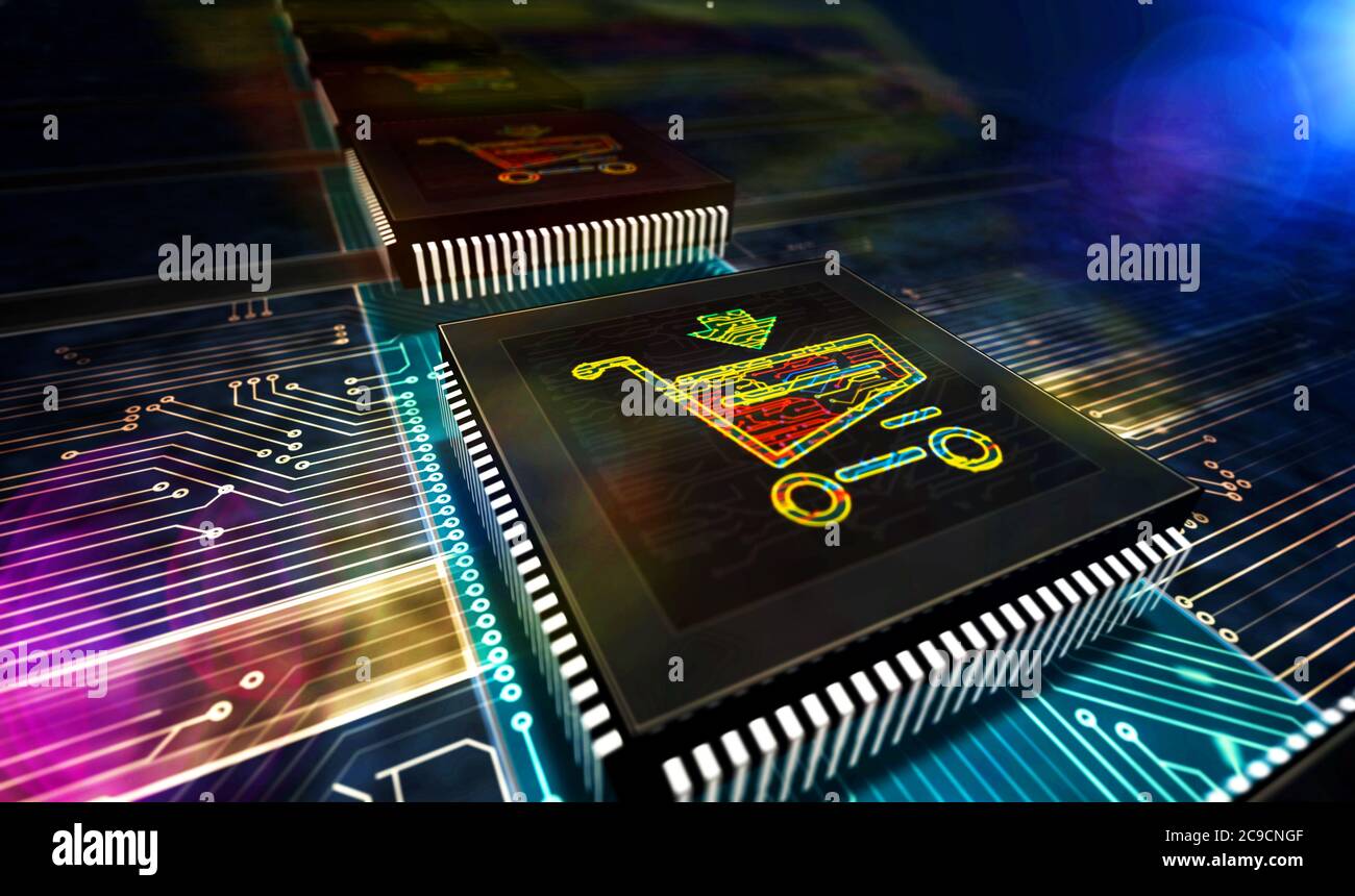 Digital shopping cart. Cyber business, marketing, online shop and sale ...