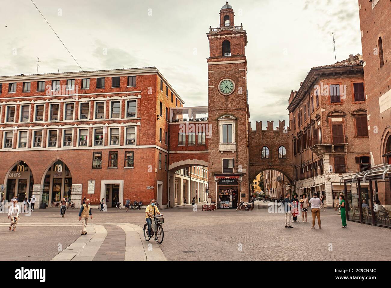 Piazza del Municipio in Ferrara with clock tower Stock Photo - Alamy
