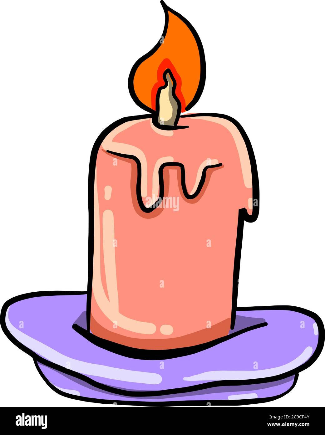 Pink burning candle, illustration, vector on white background Stock ...