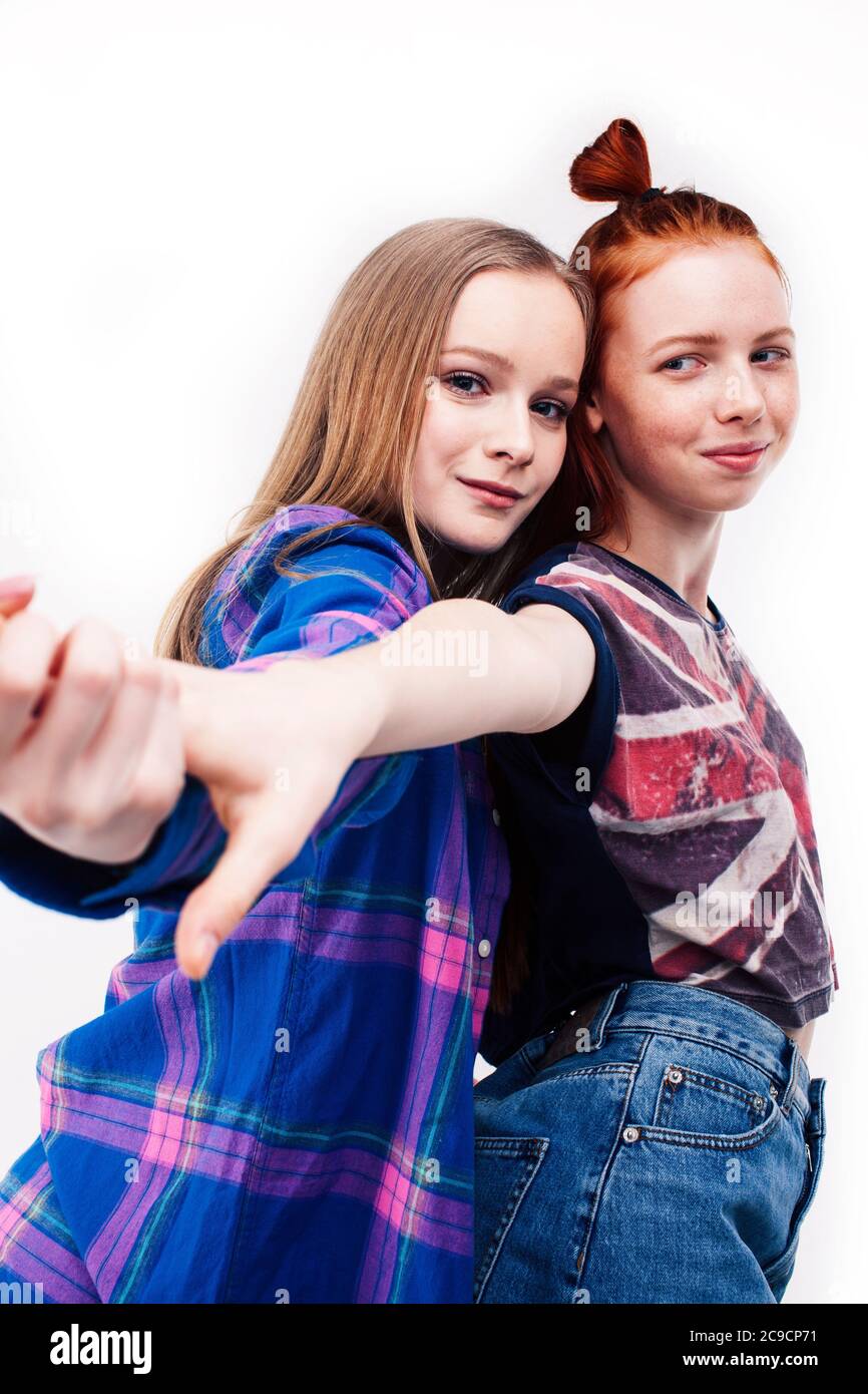 best friends teenage girls together having fun, posing emotional on ...