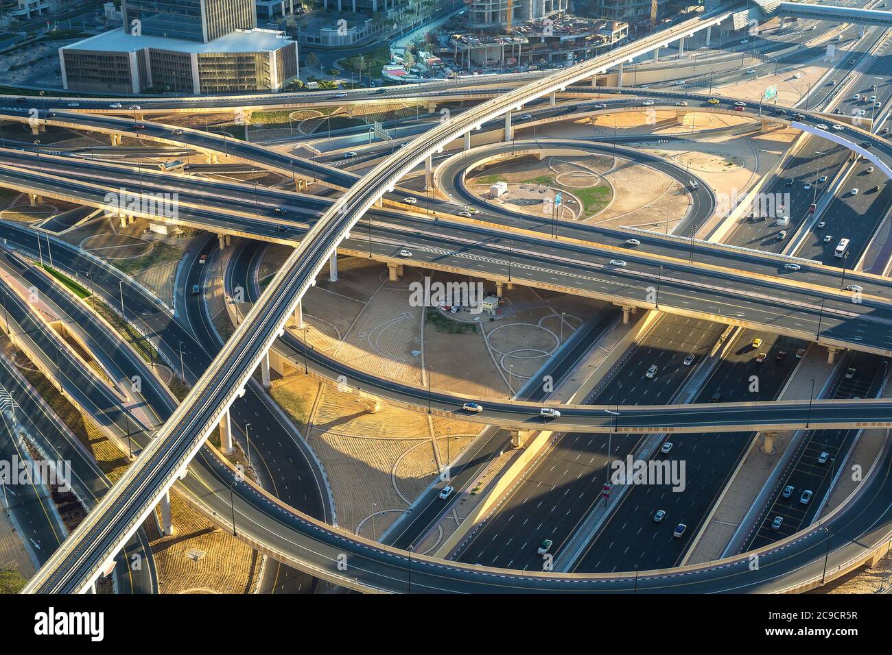Highway intersection in Dubai in a summer day, United Arab Emirates ...