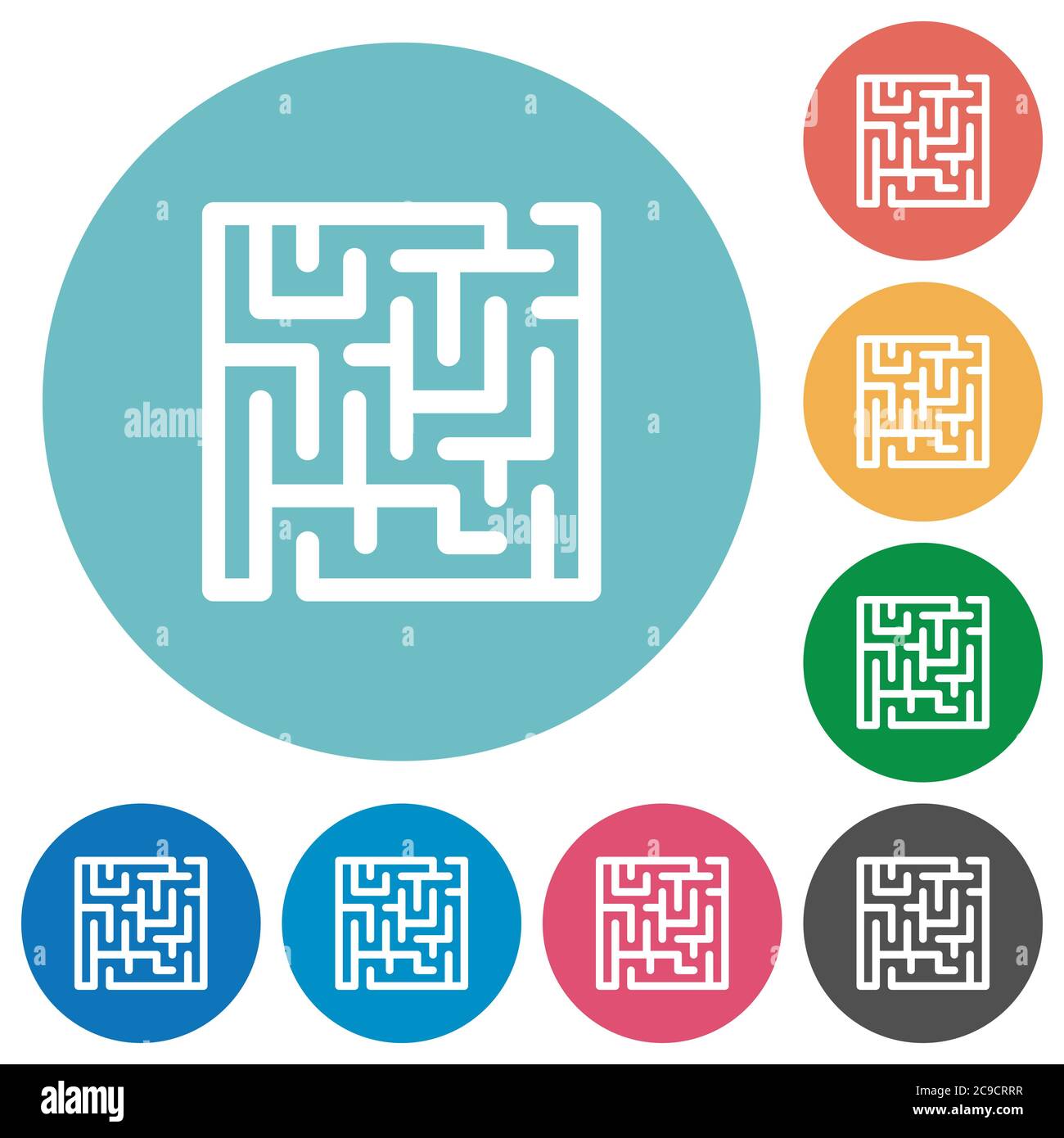 Labyrinth flat white icons on round color backgrounds Stock Vector ...