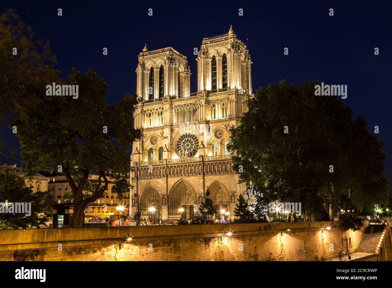 Notre Dame de Paris cathedral at night is one of the most visited ...