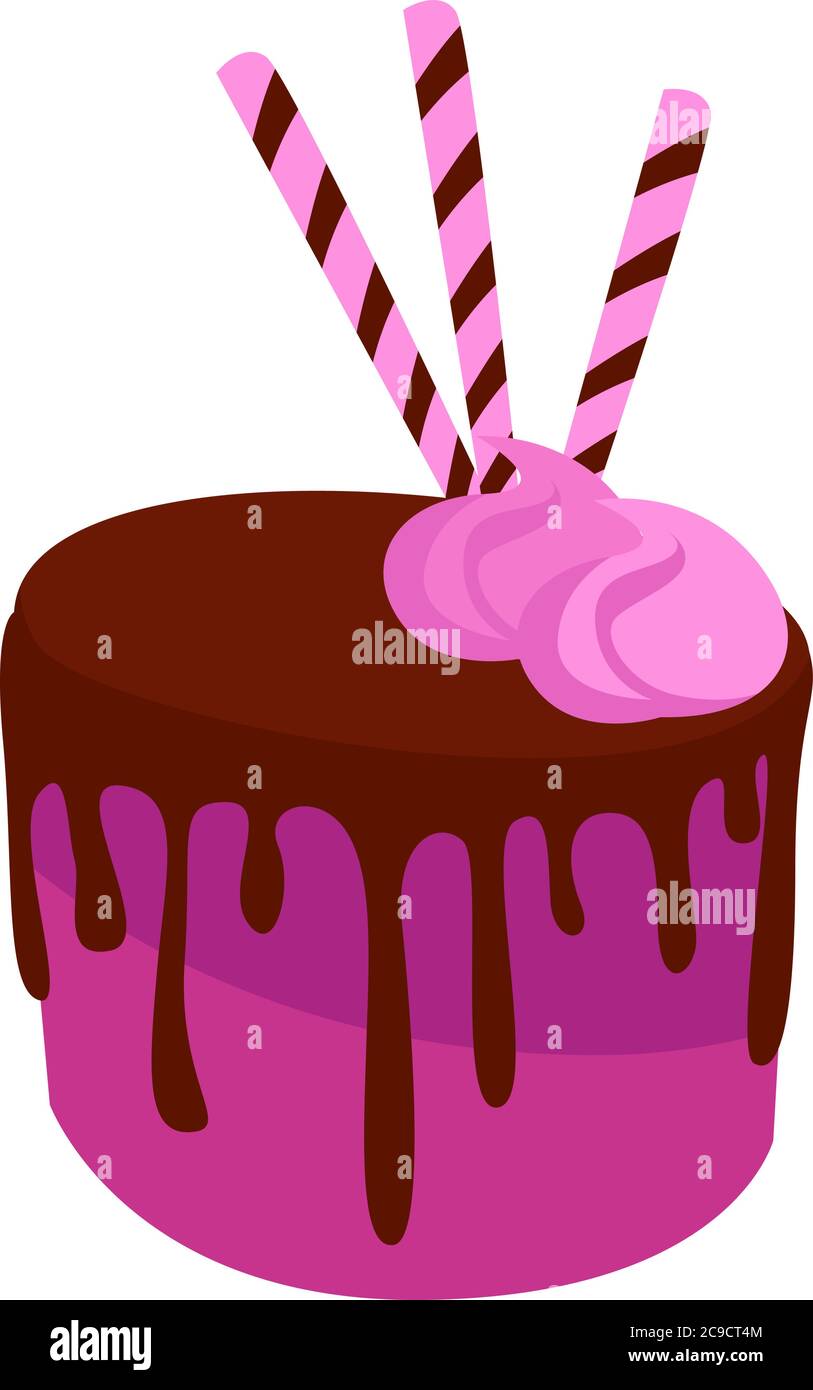 Pink delicious cake, illustration, vector on white background Stock ...