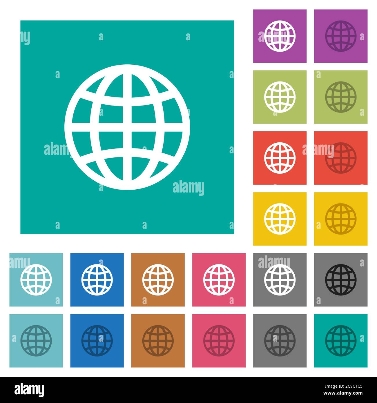 Globe multi colored flat icons on plain square backgrounds. Included ...