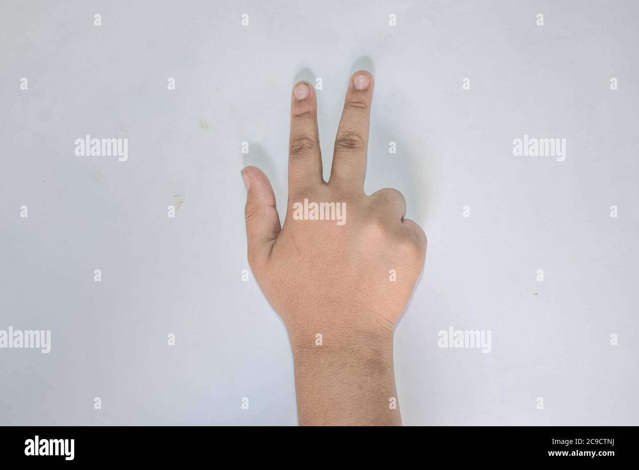 Signs Of Three. Emoji Style Hands Picture on White Background Stock ...