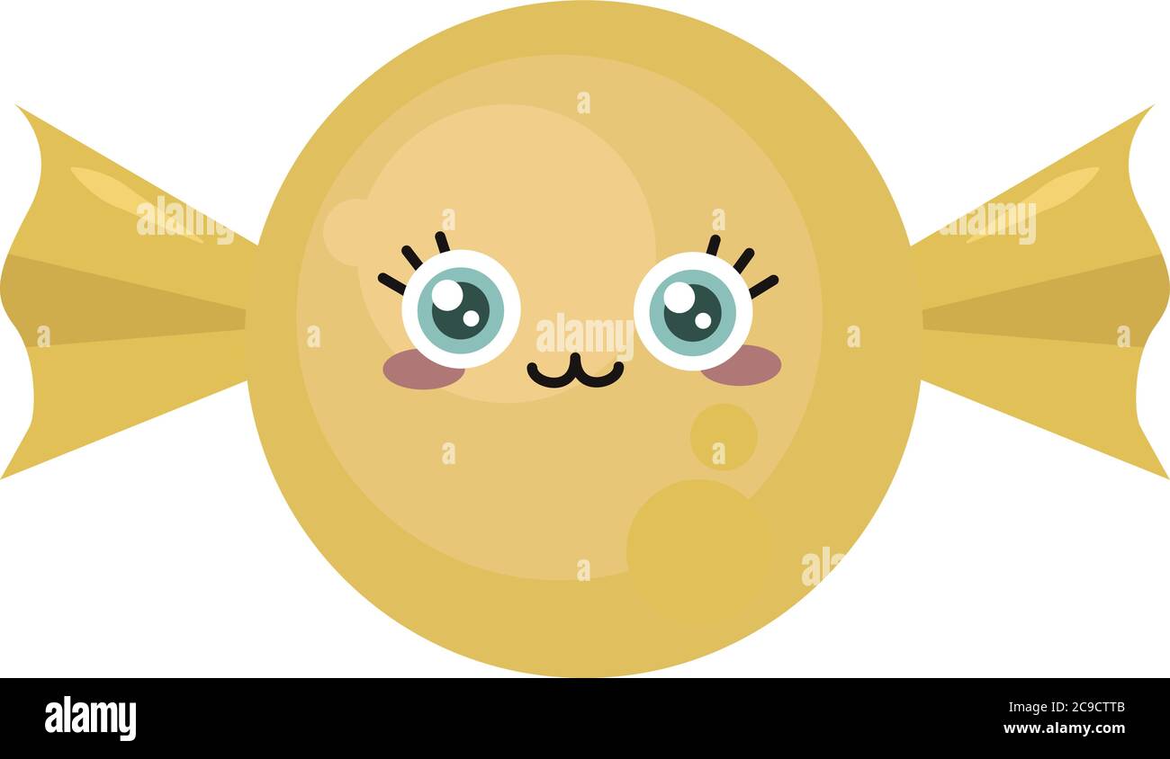 Candy in a yellow wrapper, illustration, vector on white background ...