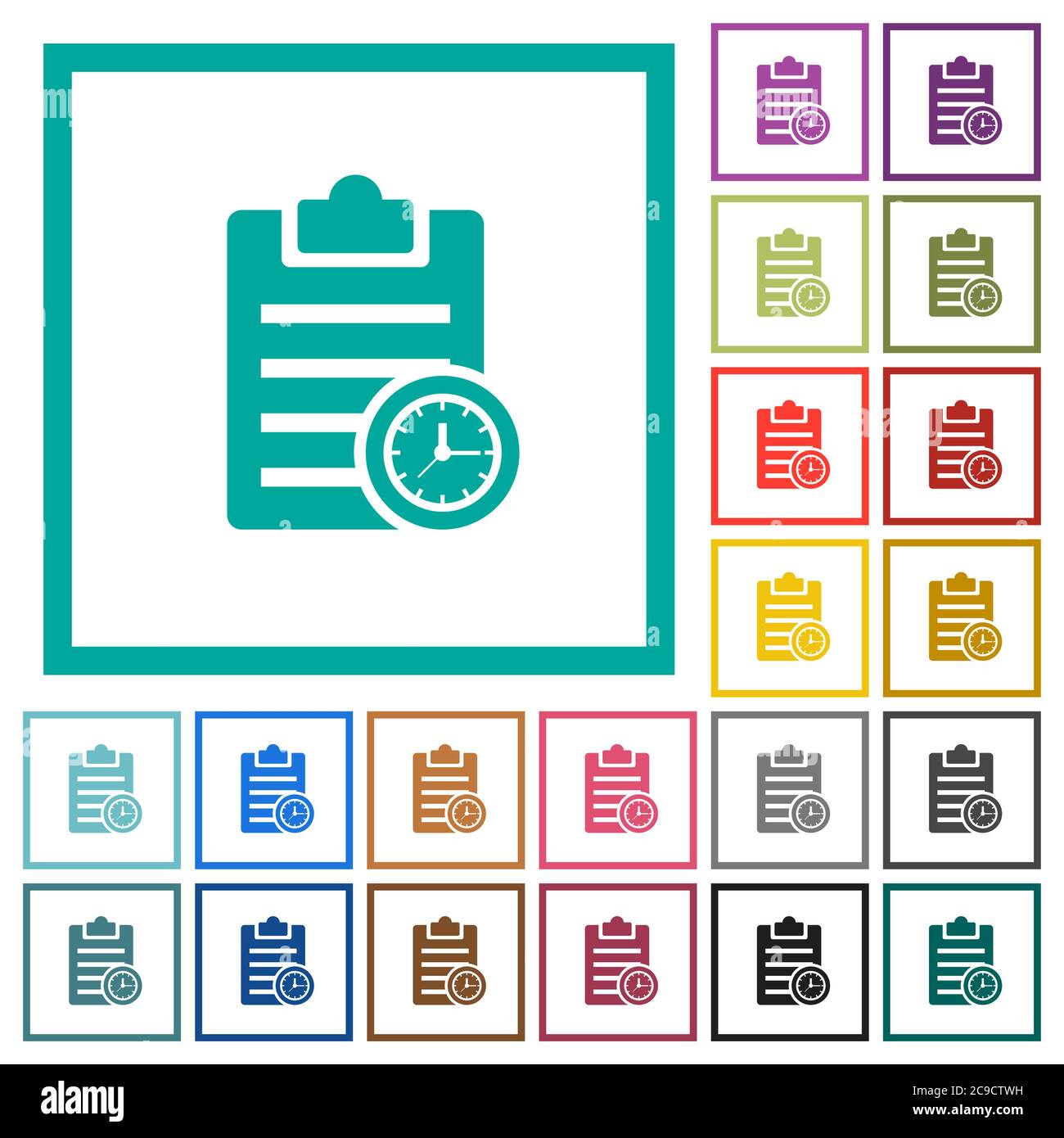 Note timer flat color icons with quadrant frames on white background ...
