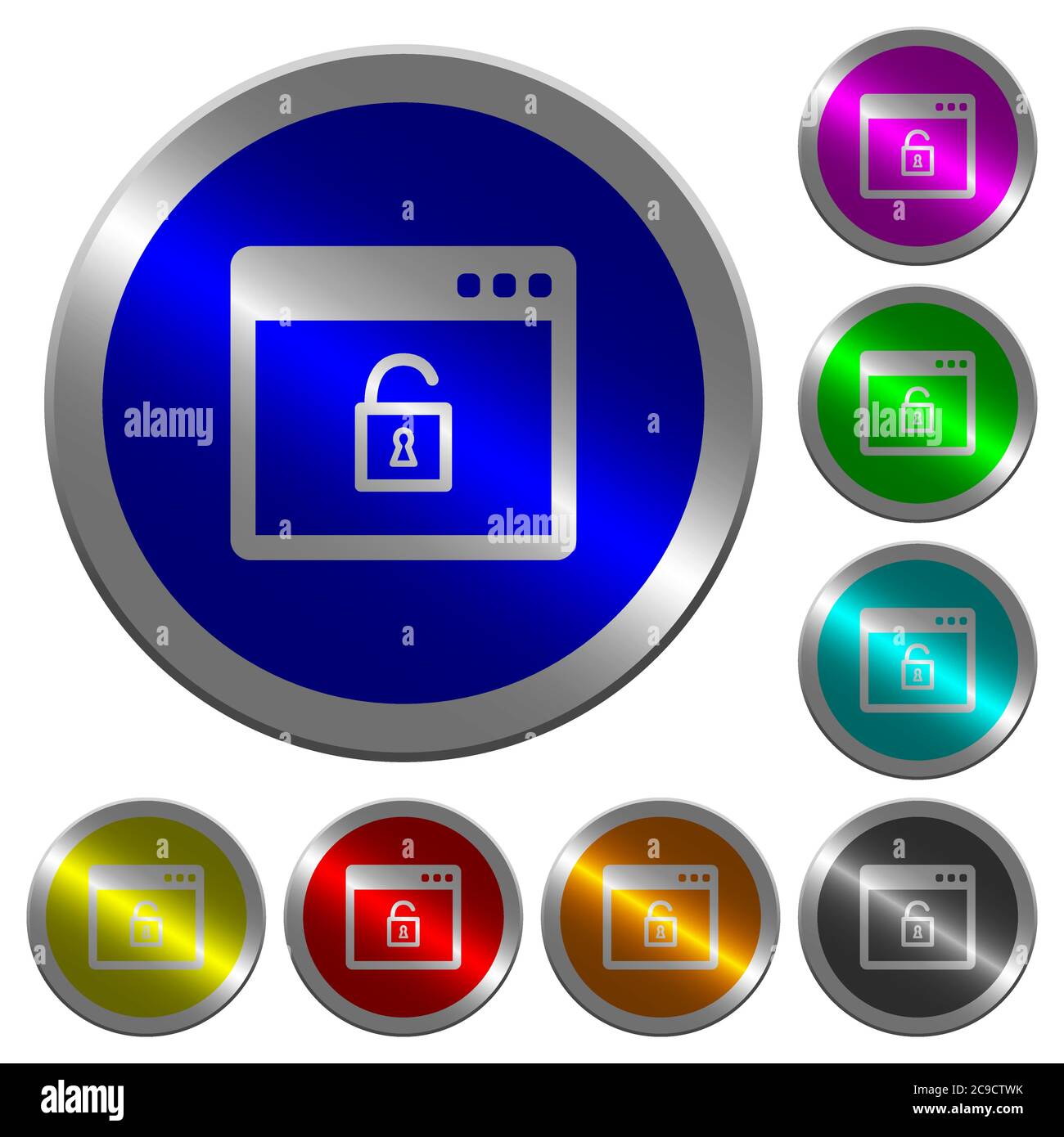 Unlock application icons on round luminous coin-like color steel ...