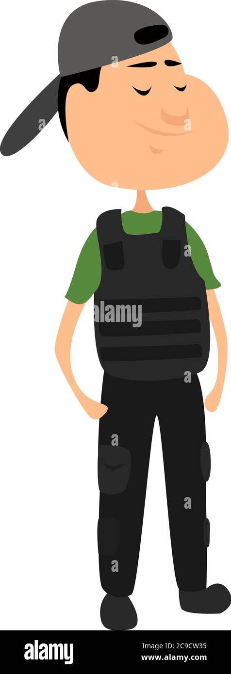 Boy with a bulletproof west, illustration, vector on white background ...