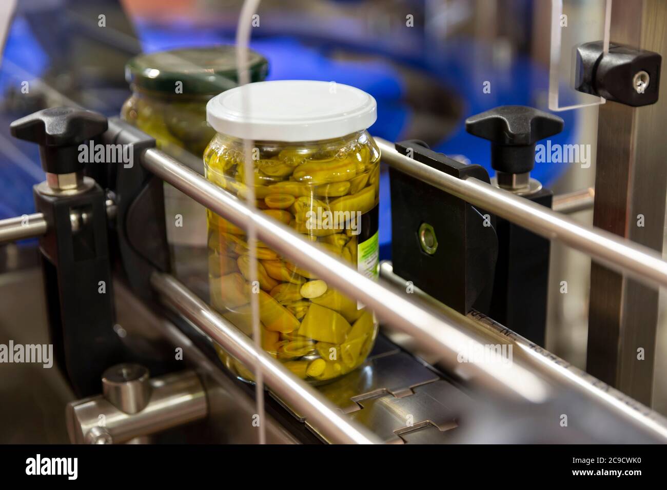 Green beans in a jar on a production line in a factory Stock Photo - Alamy