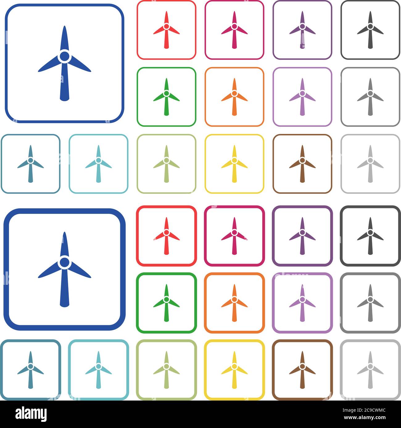 Wind turbine color flat icons in rounded square frames. Thin and thick versions included Stock ...
