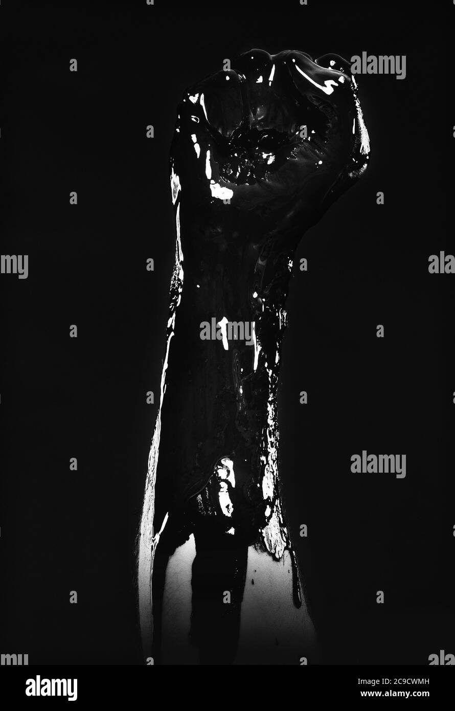 Black lives matter concept. white human arm painted in black on yellow ...