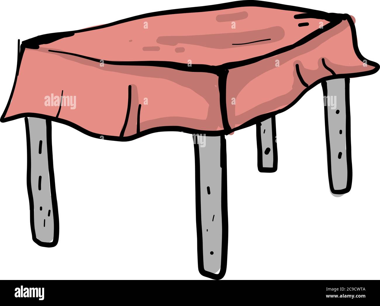 Red table cloth on the table, illustration, vector on white background ...