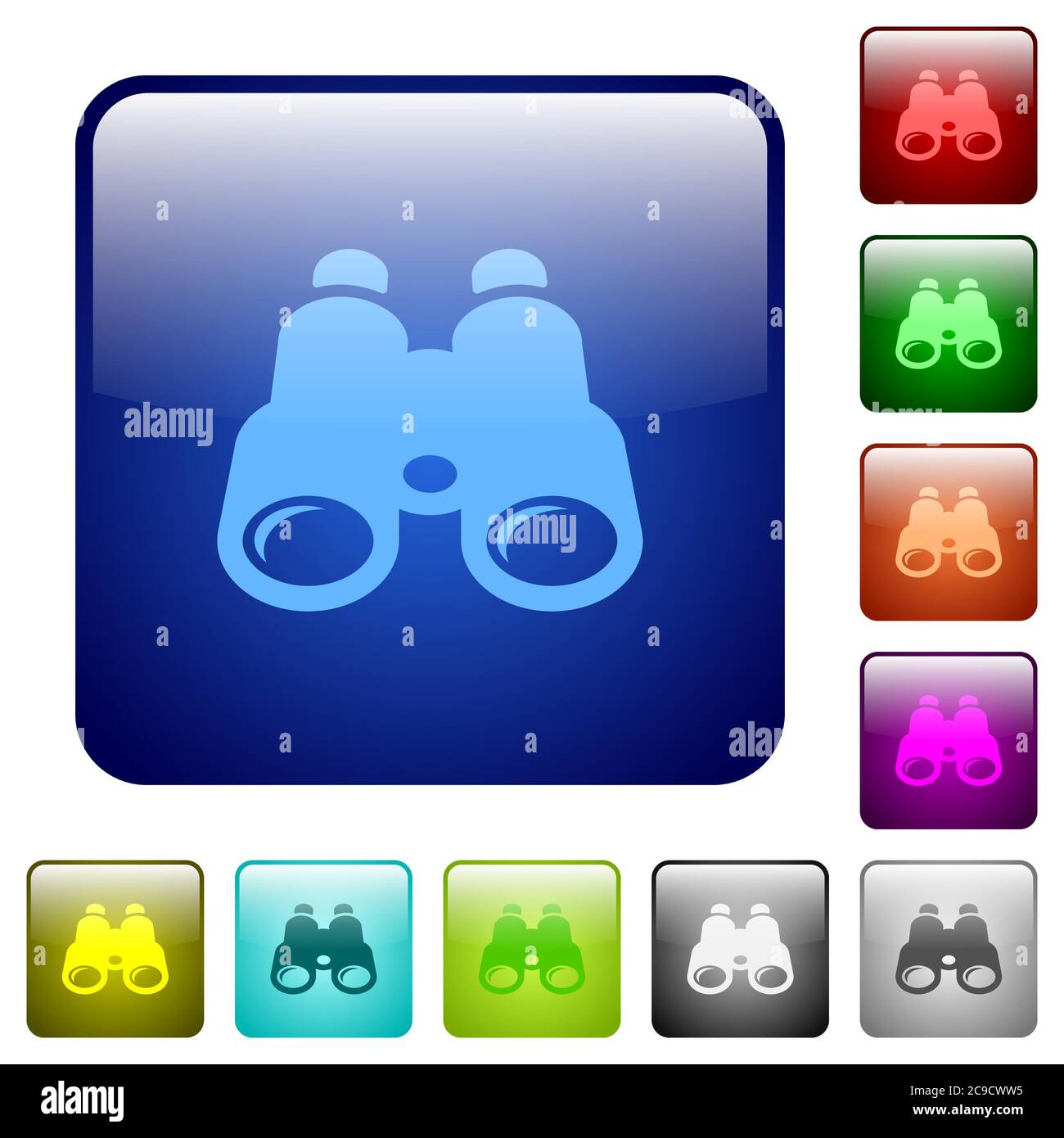 Binoculars icons in rounded square color glossy button set Stock Vector ...