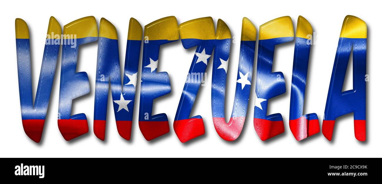Venezuela word with a flag texture on an isolated white background ...