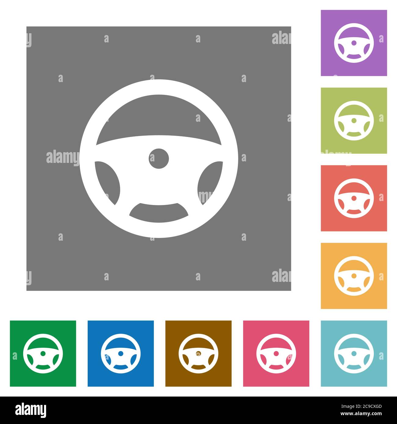 Steering wheel flat icons on simple color square backgrounds Stock ...