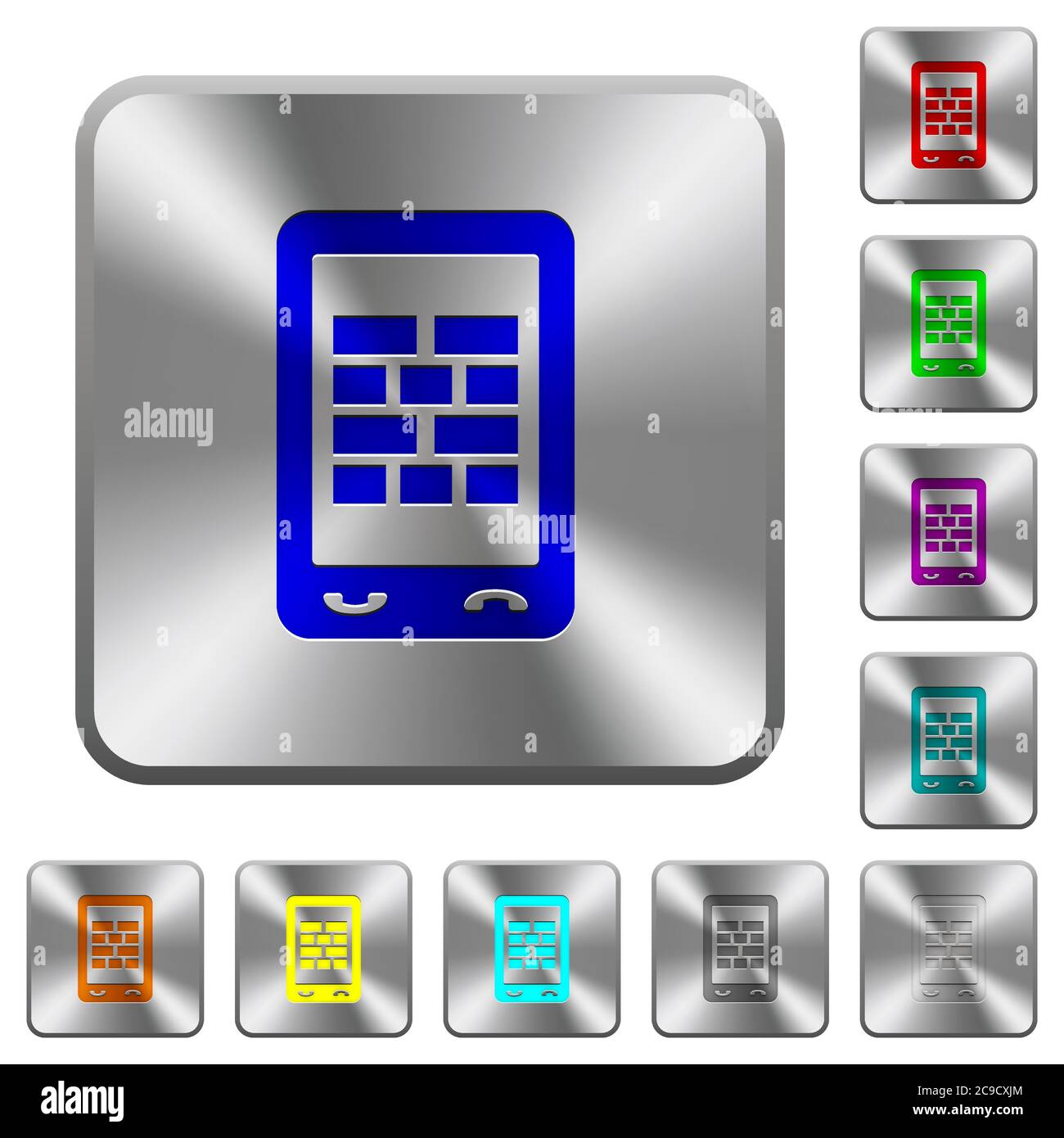Mobile firewall engraved icons on rounded square glossy steel buttons ...