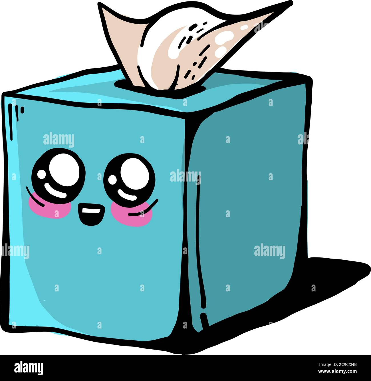Blue tissue box with pink cheeks, illustration, vector on white ...